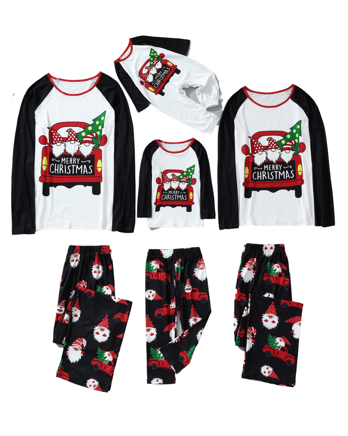 Christmas pajamas Santa's Trio Taxi, black white - The Christmas Fabric