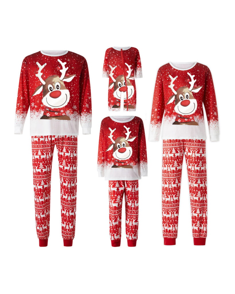 Christmas pajamas set Reindeer on Snowy background - The Christmas Fabric